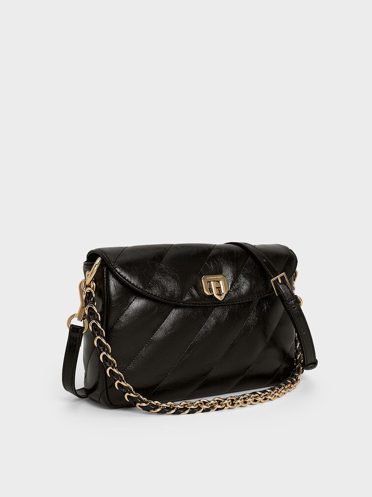 Túi xách Fawn Panelled Front Flap Chain-Handle đen - Đen - CHARLES ...
