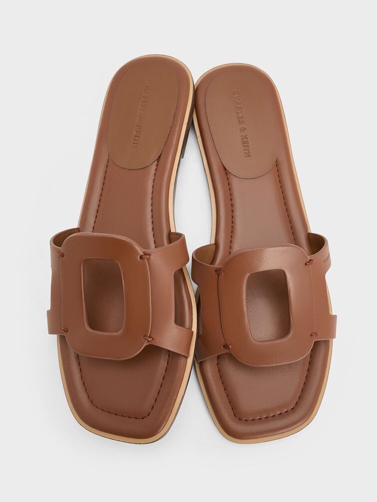 Dép quai ngang Cut-Out vàng caramel - CHARLES & KEITH VN