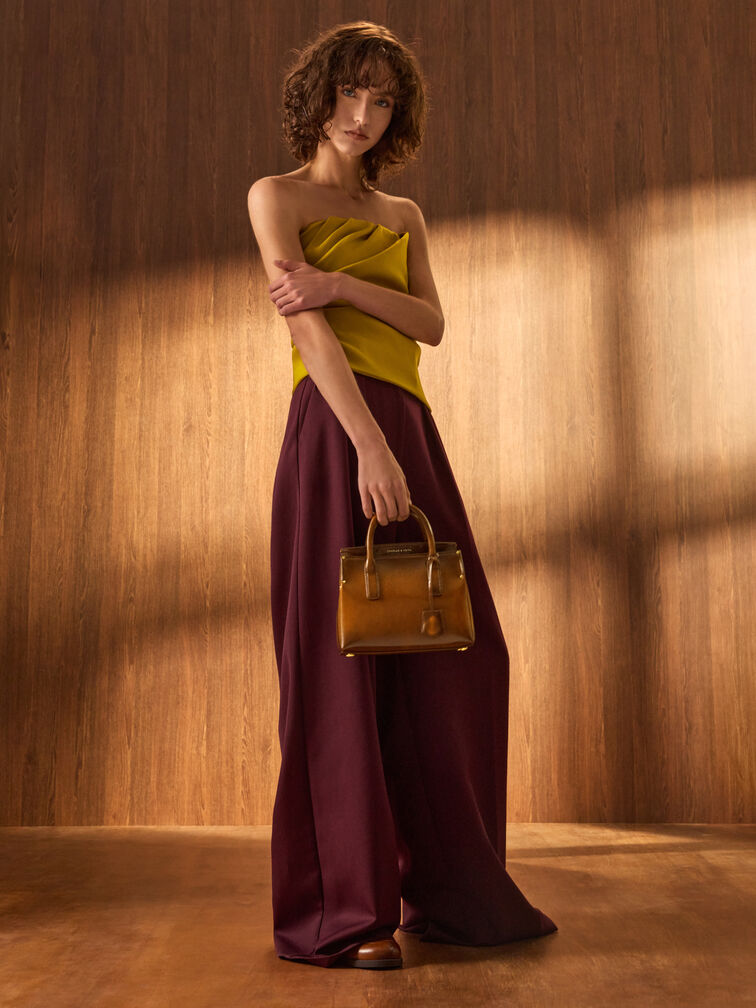 Tan Rene Structured Top Handle Bag - Tan - CHARLES & KEITH VN