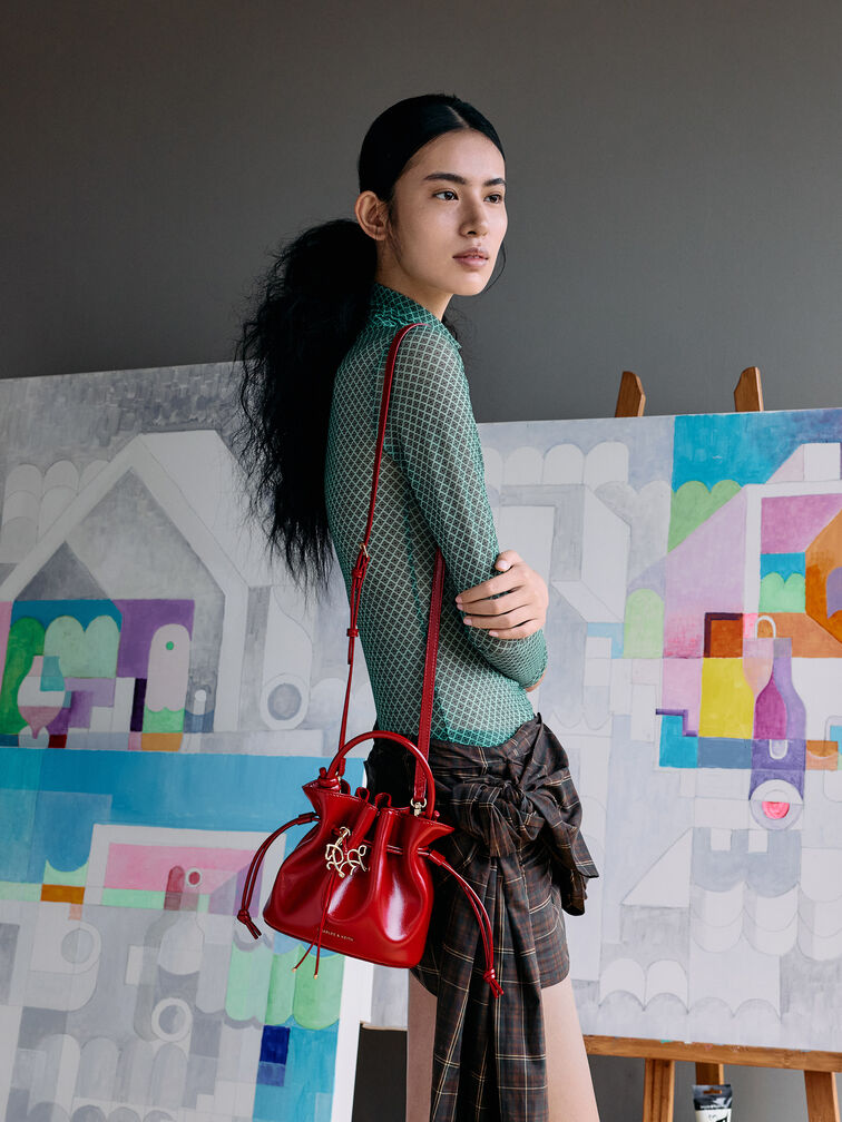 Tomato Red Sammie Horse-Motif Drawstring Bucket Bag - Tomato Red ...