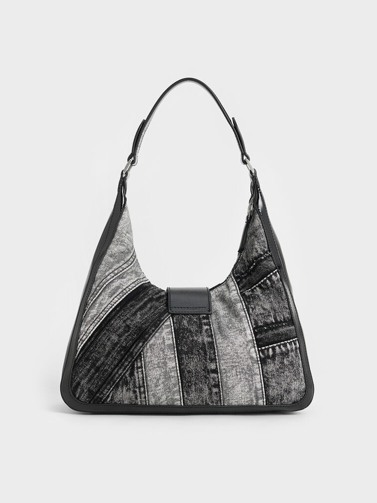 Túi đeo vai hình thang Charlot Patchwork Denim Hobo đen noir - CHARLES ...