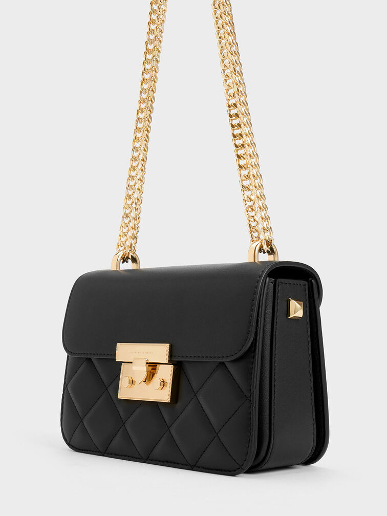 Túi đeo chéo Quilted Push-Lock Chain đen - CHARLES & KEITH VN