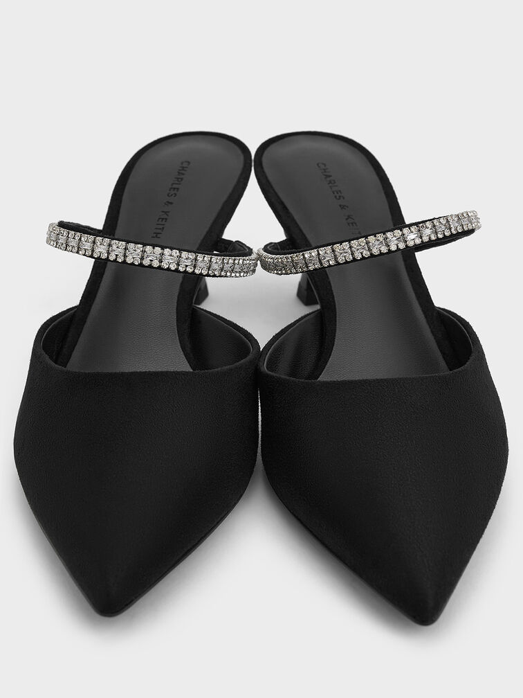 Giày mules cao gót mũi nhọn Ambrosia đen họa tiết - CHARLES & KEITH VN