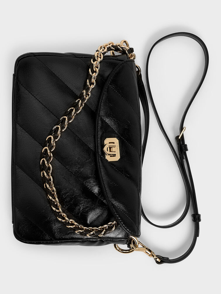 Túi xách Fawn Panelled Front Flap Chain-Handle đen - Đen - CHARLES ...