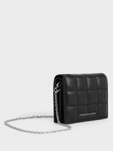 Ví dáng ngắn gập đôi Quilted Mini đen noir - CHARLES & KEITH VN