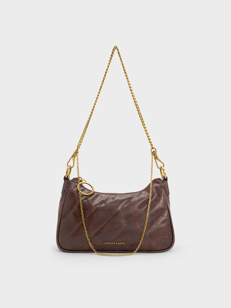 Distressed Coffee Philomena Crinkle-Effect Chain-Strap Crossbody Bag ...