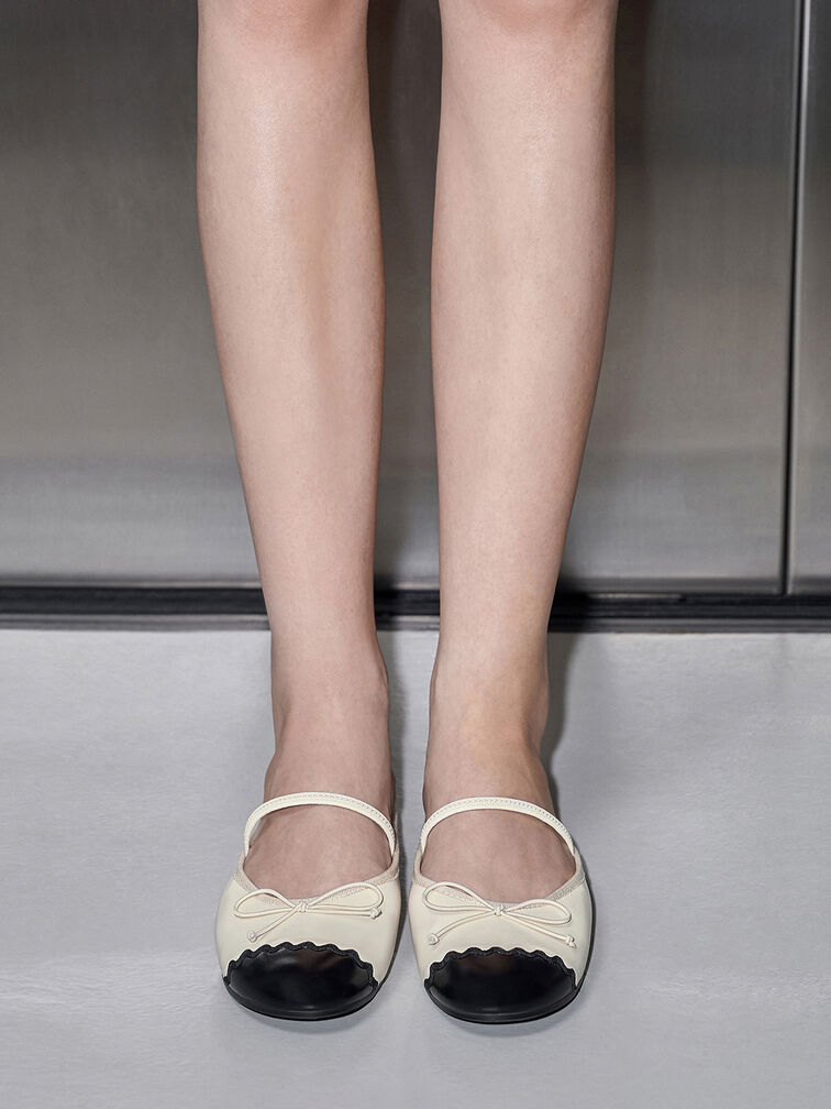 Cream Two-Tone Bow Slip-On Flats - CHARLES & KEITH VN