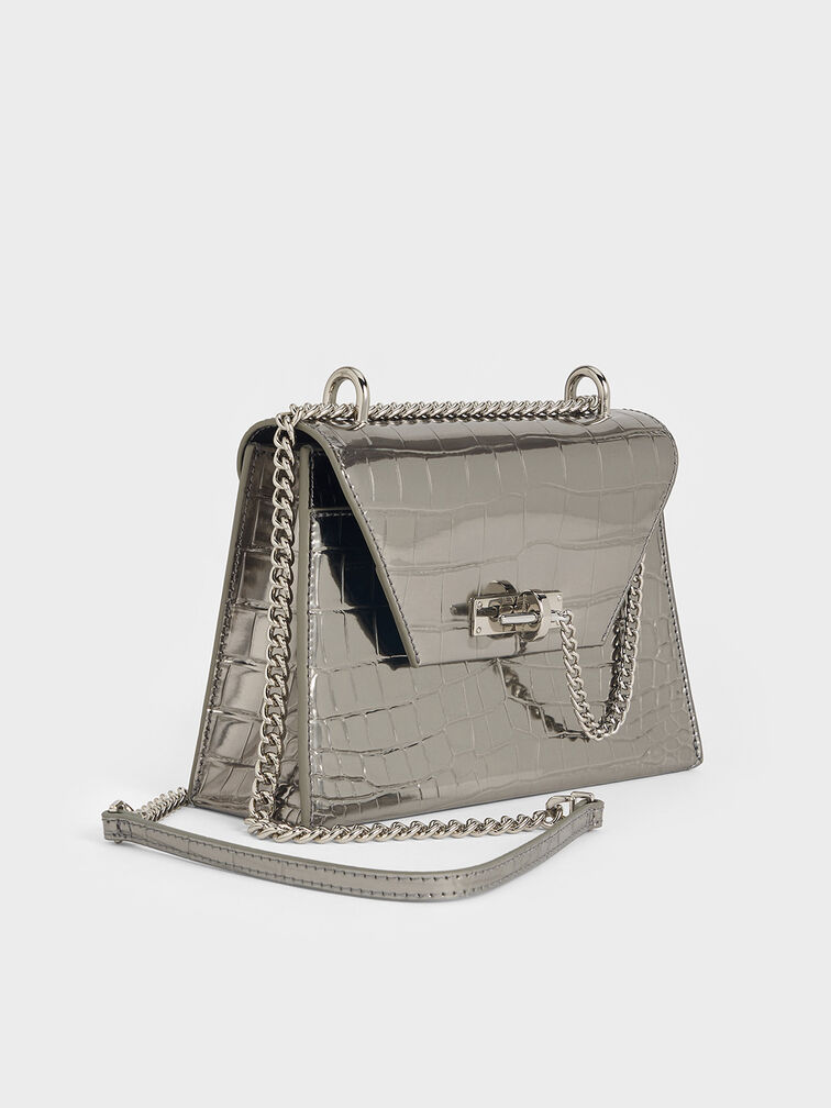 Túi xách hình thang Samantha Metallic Croc-Effect Envelope Chain-Handle ...