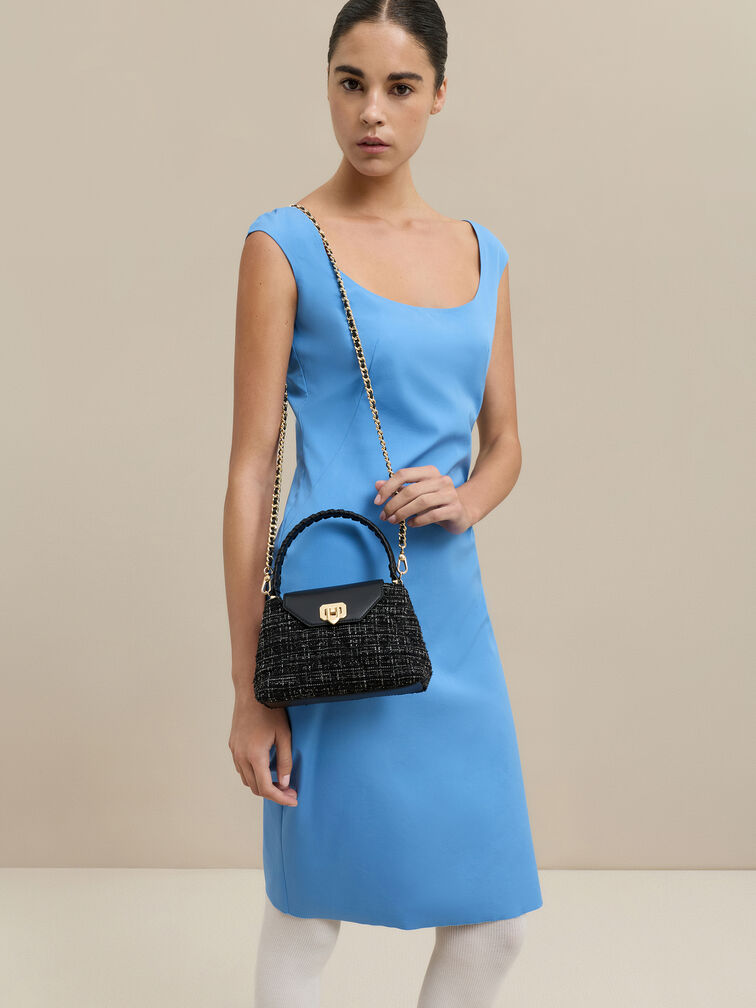 Túi xách hình thang Arwen Tweed Quilted Braided-Strap đen tweed - Black ...