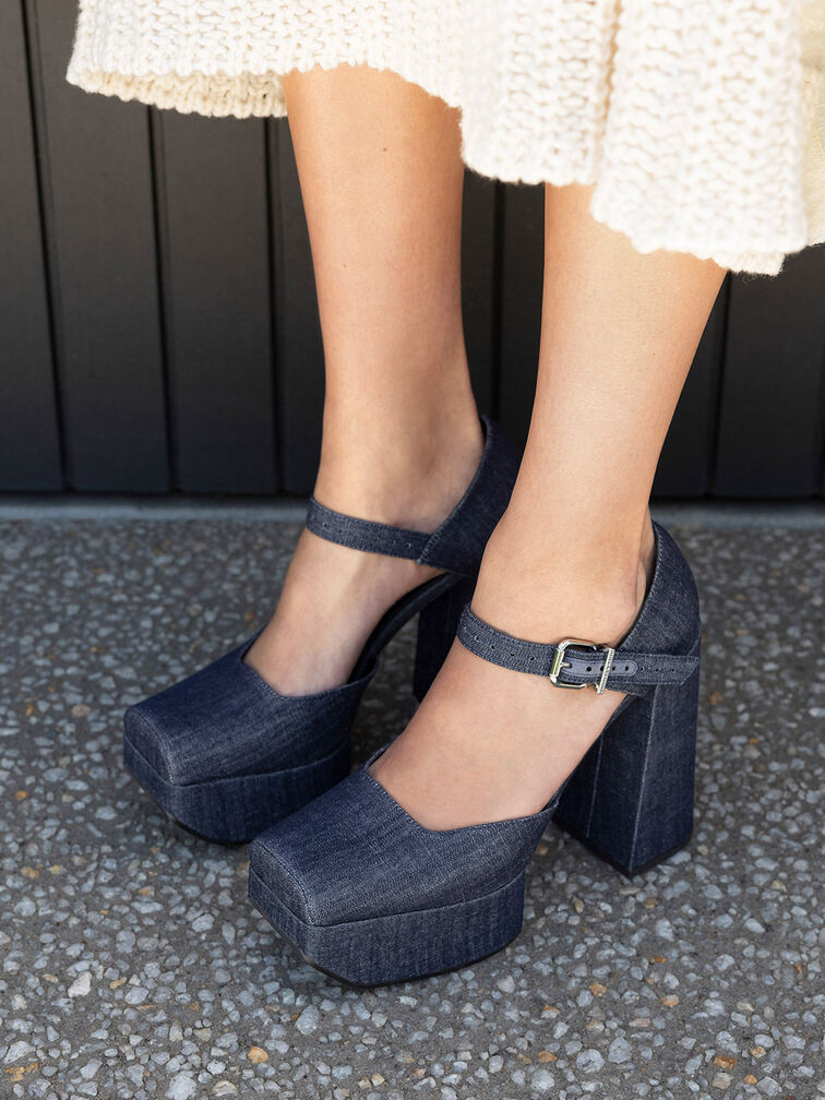 Giày cao gót mũi vuông Shayla Denim D'Orsay xanh đậm - Xanh đậm ...