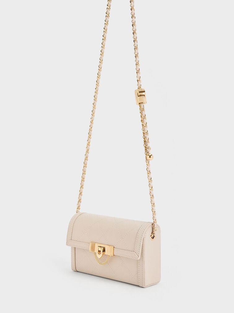 Clutch nấp gập Tallulah Quilted xám trắng - CHARLES & KEITH VN