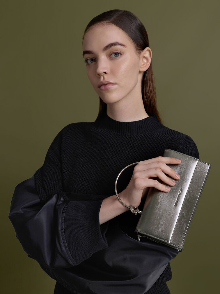 Pewter Kristine Metallic Sculptural-Handle Long Wallet - CHARLES & KEITH VN