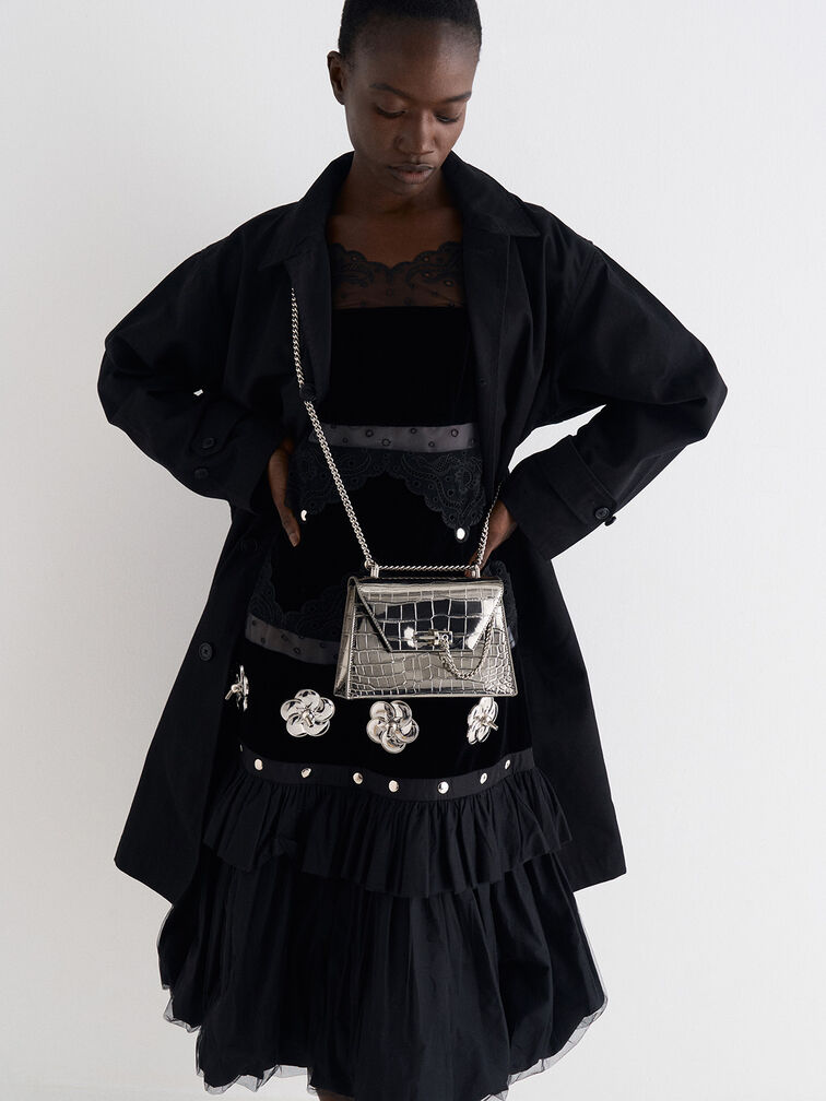 Túi xách hình thang Samantha Metallic Croc-Effect Envelope Chain-Handle ...