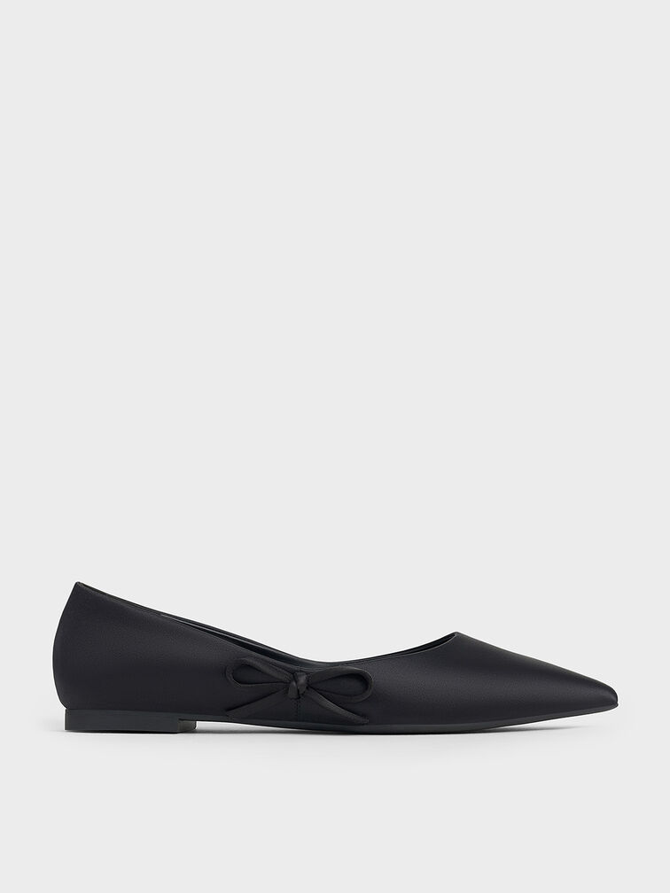 Black Textured Satin Bow Pointed-Toe Flats - CHARLES & KEITH VN