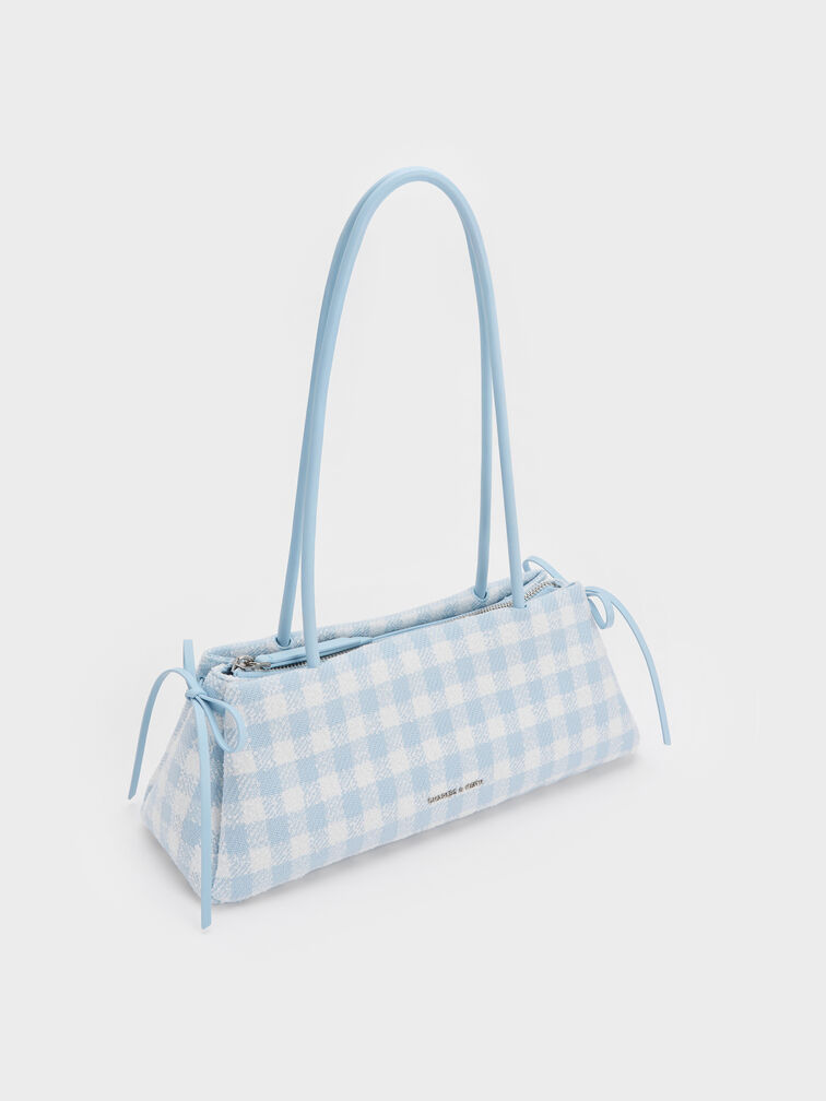 Gingham Blue Hazel Gingham Bow Elongated Shoulder Bag - Gingham Blue ...