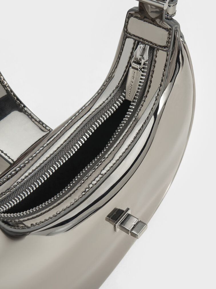 Pewter Trice Metallic Accent Belted Shoulder Bag - CHARLES & KEITH VN