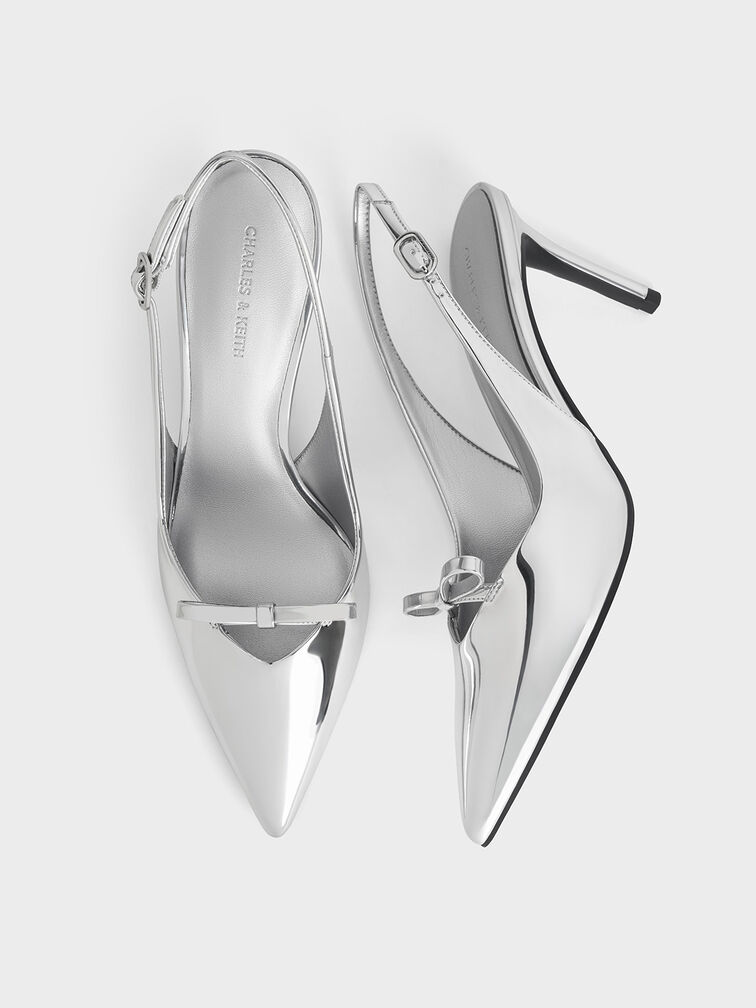 Giày cao gót Metallic Bow Slingback - Bạc - CHARLES & KEITH VN