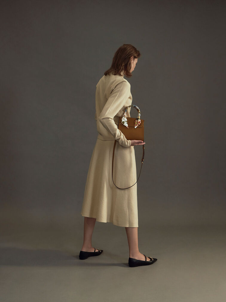 Camel Scarf-Wrapped Top Handle Bag - Camel - Sale - CHARLES & KEITH VN