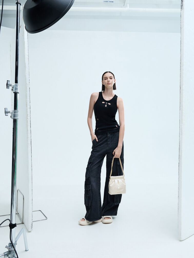 Cream Duo Chain-Handle Two-Way Backpack - CHARLES & KEITH VN