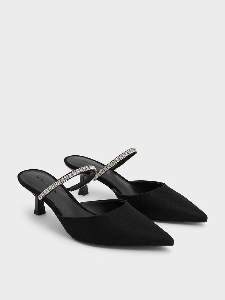 Giày mules cao gót mũi nhọn Ambrosia đen họa tiết - CHARLES & KEITH VN