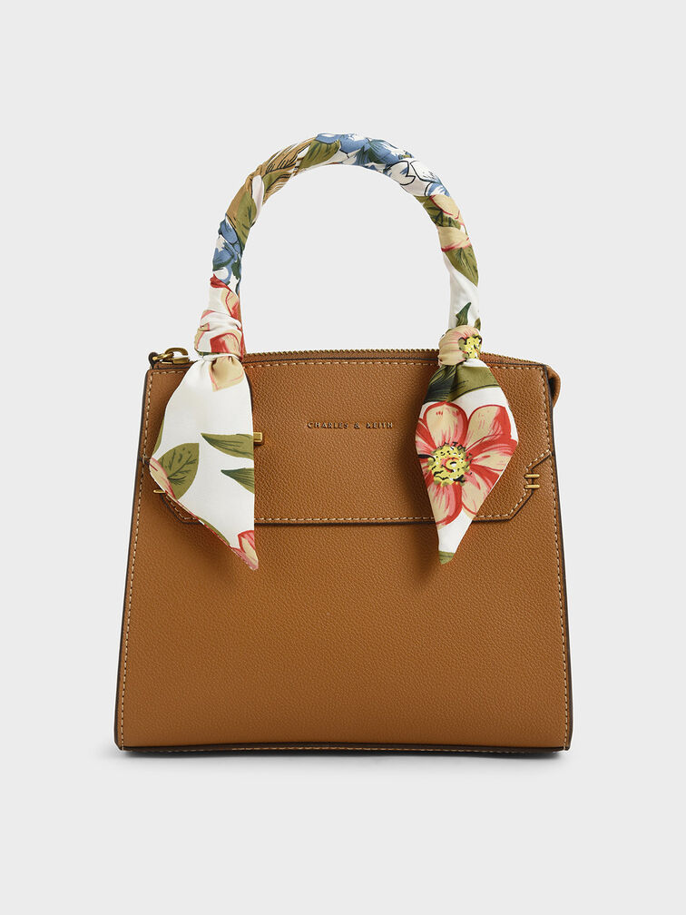 Camel Scarf-Wrapped Top Handle Bag - Camel - Sale - CHARLES & KEITH VN