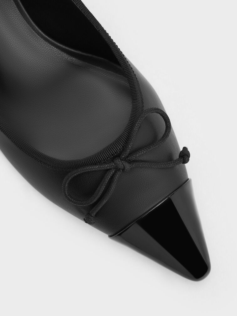 Bow Pointed Cap-Toe Pumps - Black - CHARLES & KEITH VN