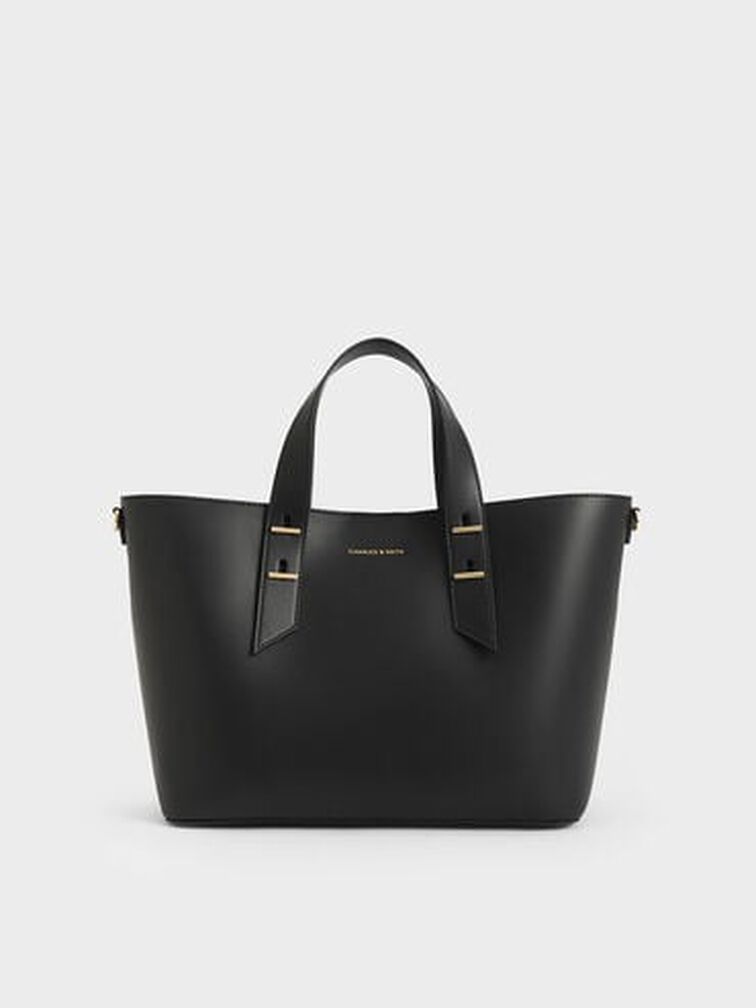 Black Metallic-Accent Double Handle Bag - CHARLES & KEITH VN