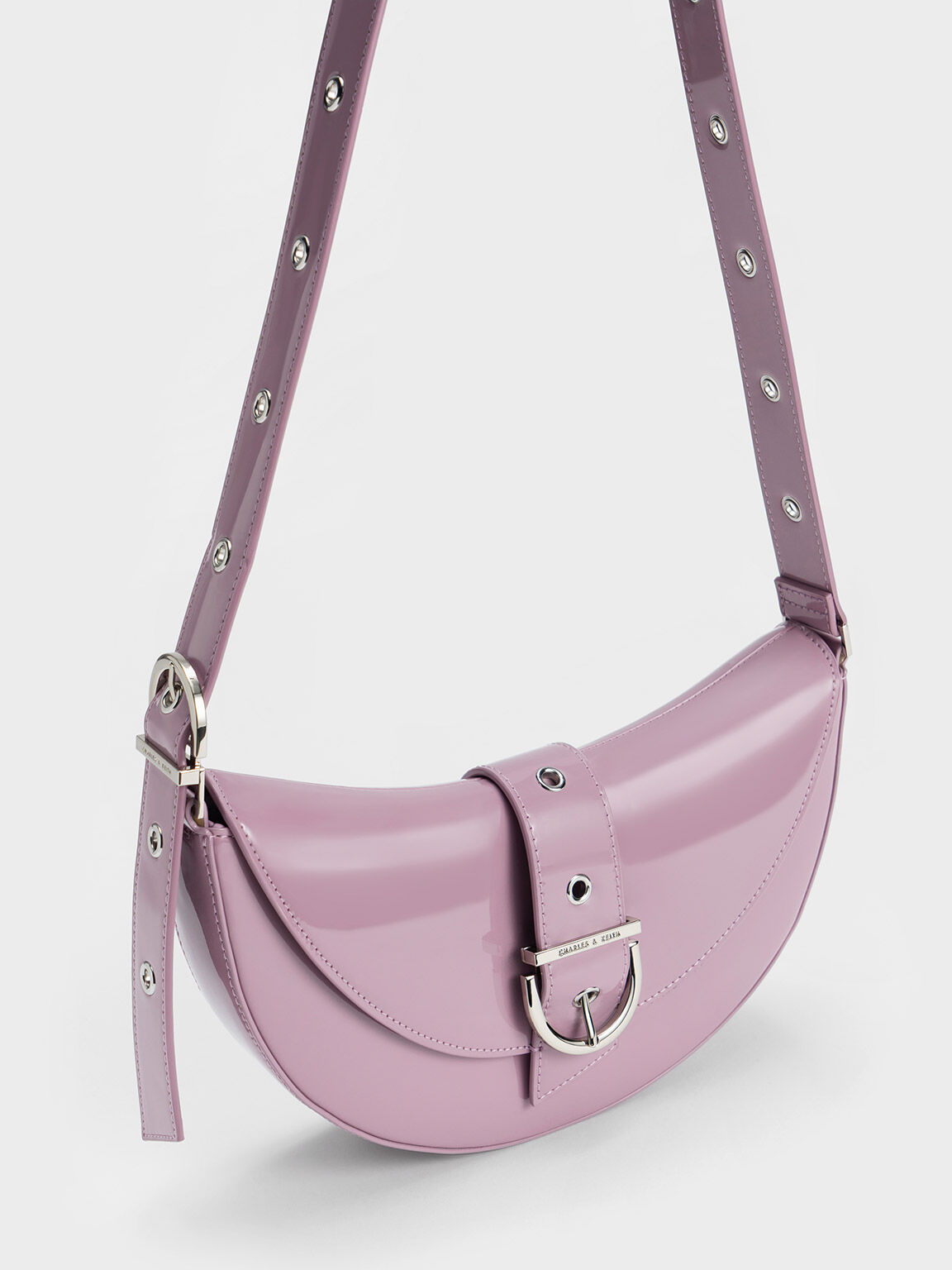 Lilac Buckled Strap Crescent Bag - CHARLES & KEITH VN