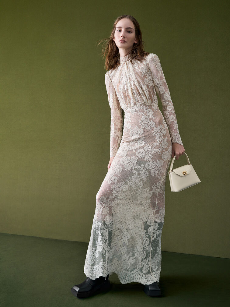 Túi xách Arwen Croc-Effect Braided-Strap kem - Kem - Túi - CHARLES ...