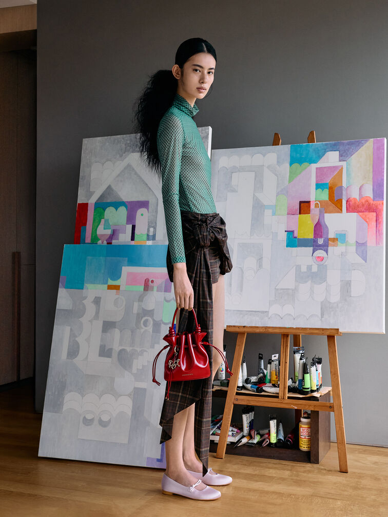 Tomato Red Sammie Horse-Motif Drawstring Bucket Bag - Tomato Red ...