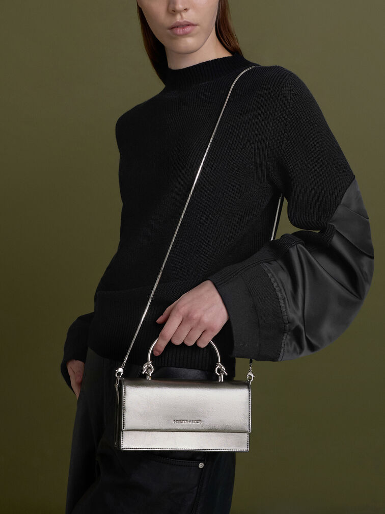 Pewter Kristine Metallic Sculptural-Handle Long Wallet - CHARLES & KEITH VN