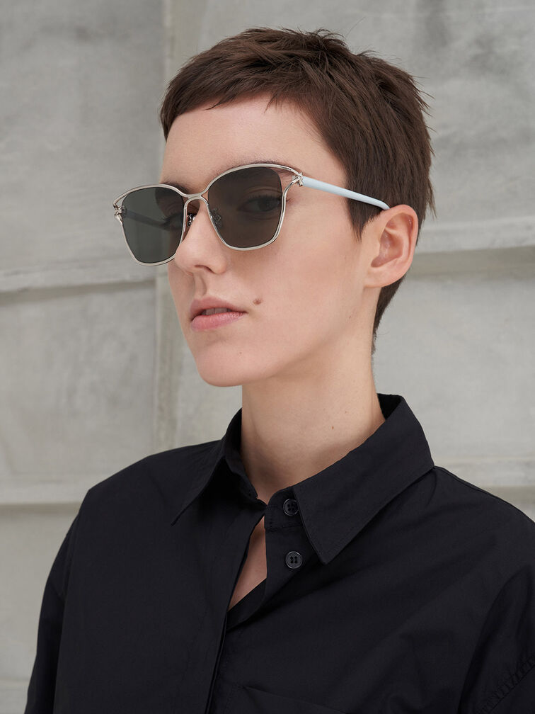 Kính mát gọng cánh bướm Recycled Acetate Sculptural-Knot bạc