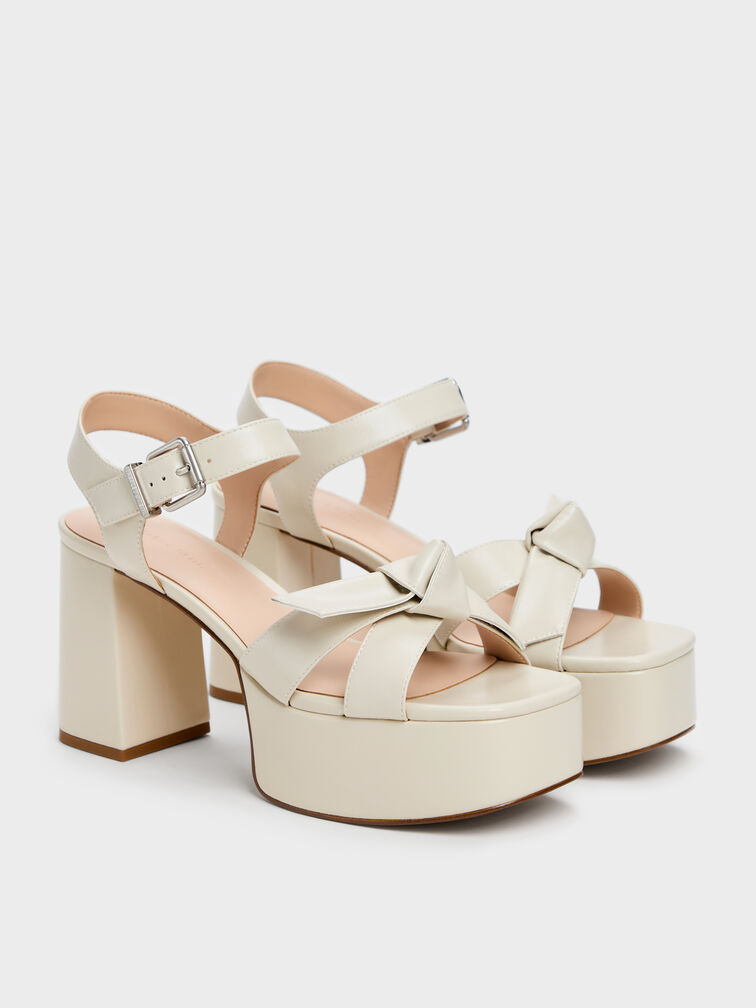 Chalk Anika Knot-Bow Platform Sandals - Chalk - Shoes - CHARLES & KEITH VN