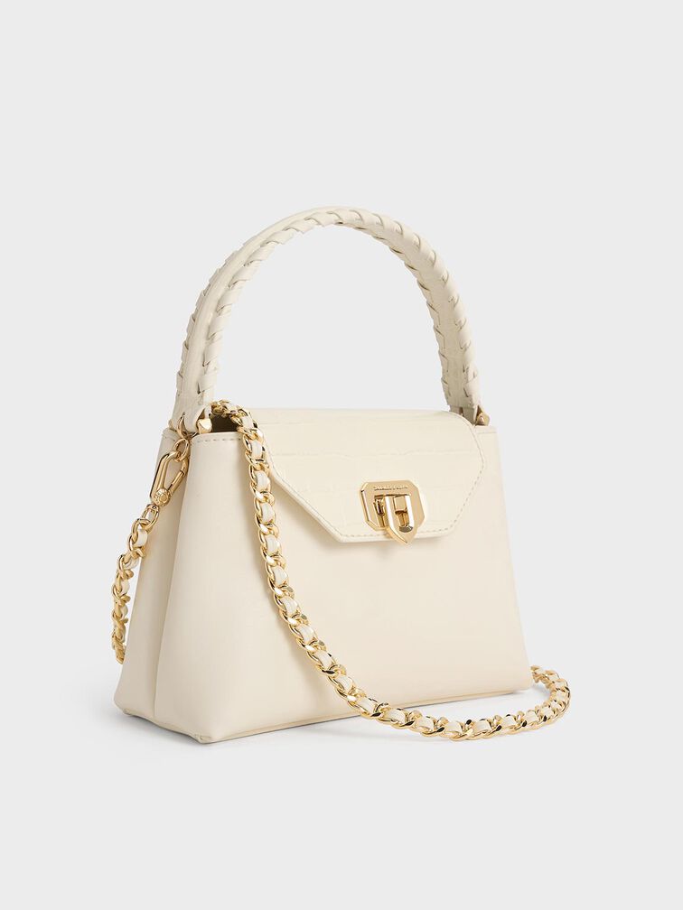 Túi xách Arwen Croc-Effect Braided-Strap kem - Kem - Túi - CHARLES ...