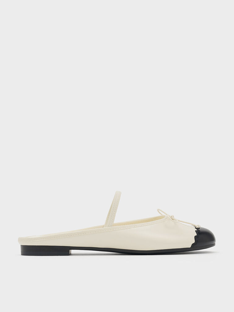 Cream Two-Tone Bow Slip-On Flats - CHARLES & KEITH VN