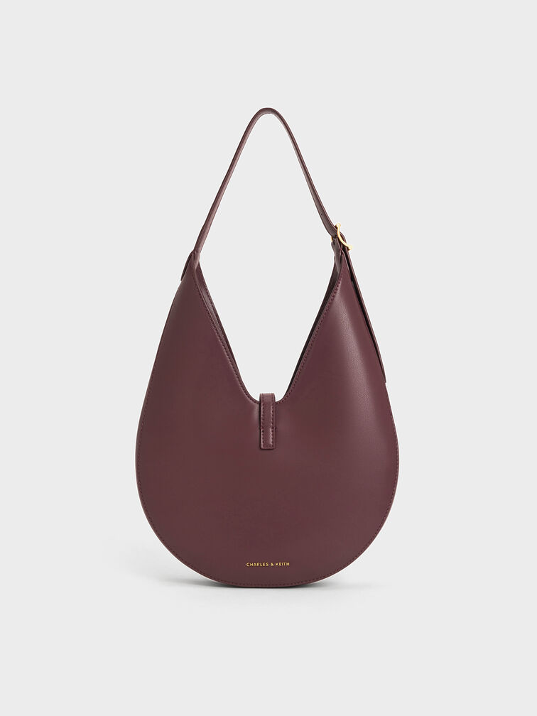 Wineberry Red Cesia Metallic-Accent Hobo Bag - CHARLES & KEITH VN