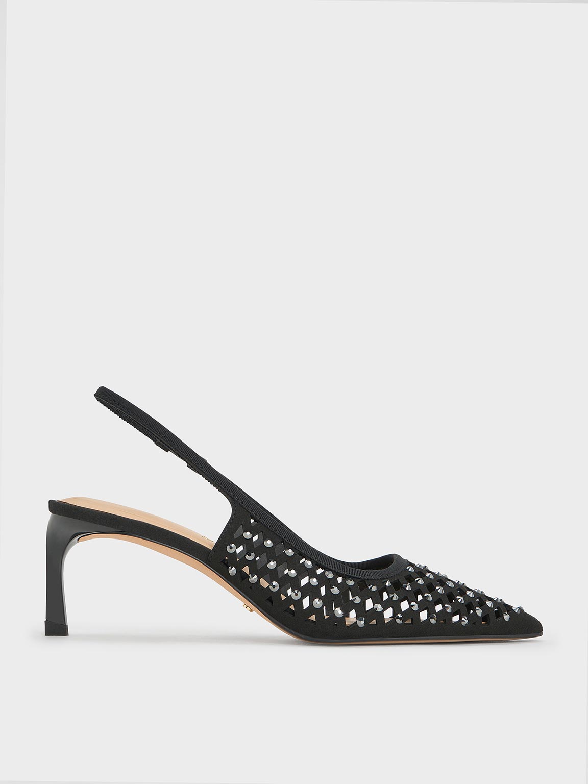 Giày sandals cao gót Studded Cut-Out - Đen - CHARLES & KEITH VN