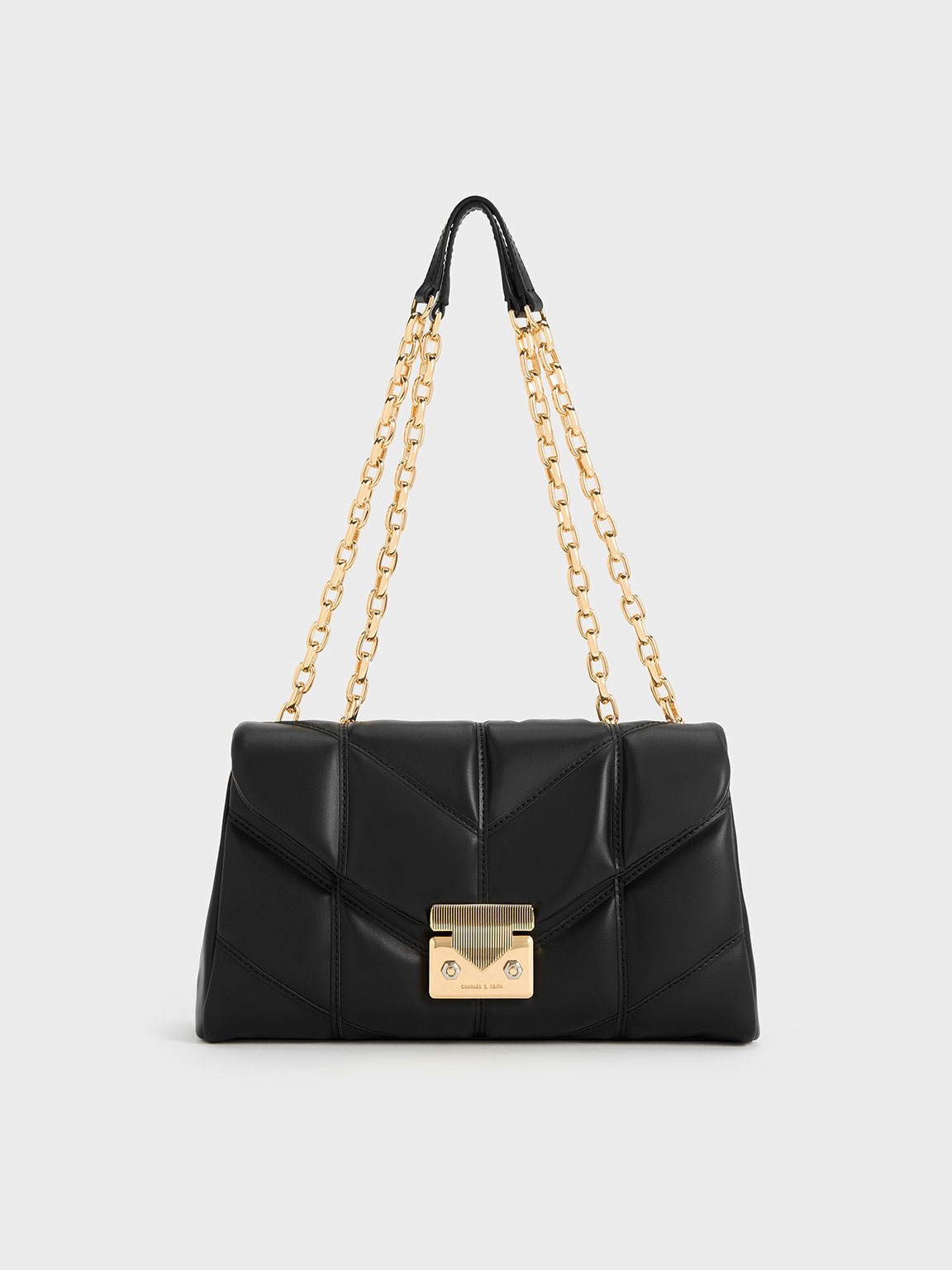 Black Eudora Chevron Trapeze Bag - Black - CHARLES & KEITH VN