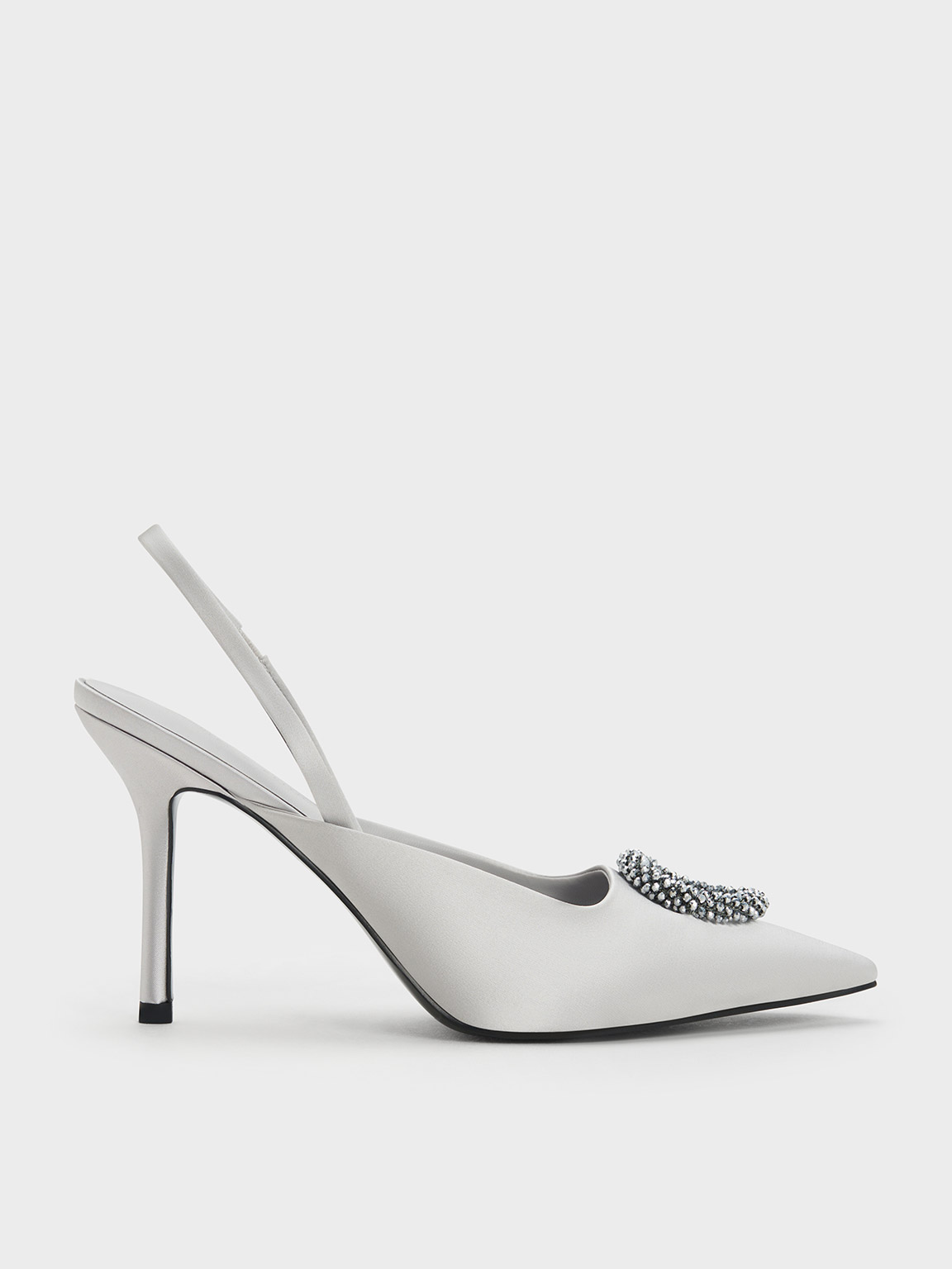 Silver Recycled Polyester Beaded Circle Slingback Pumps - Silver ...