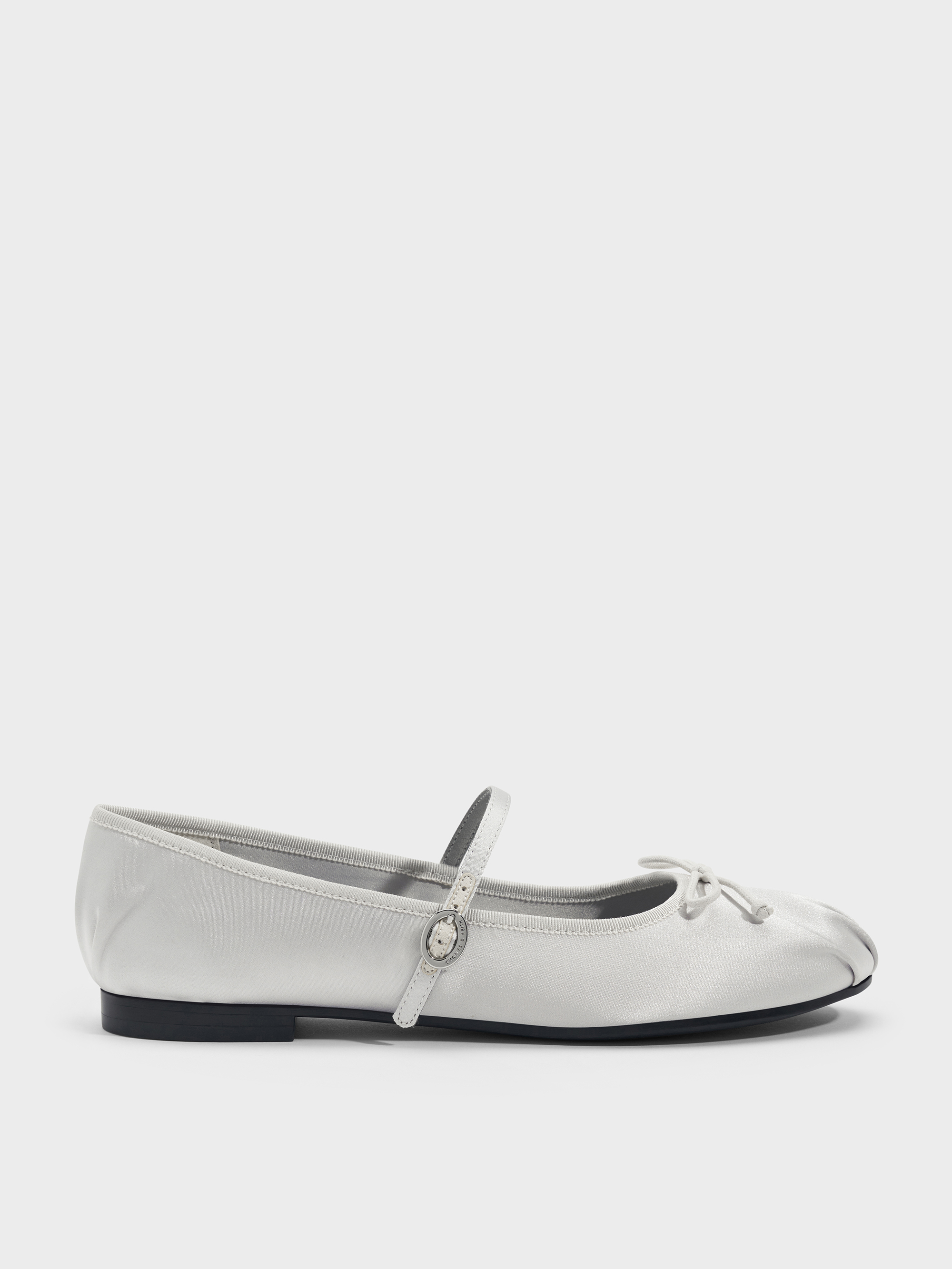Silver Emiko Satin Bow Mary Jane Flats - CHARLES & KEITH VN