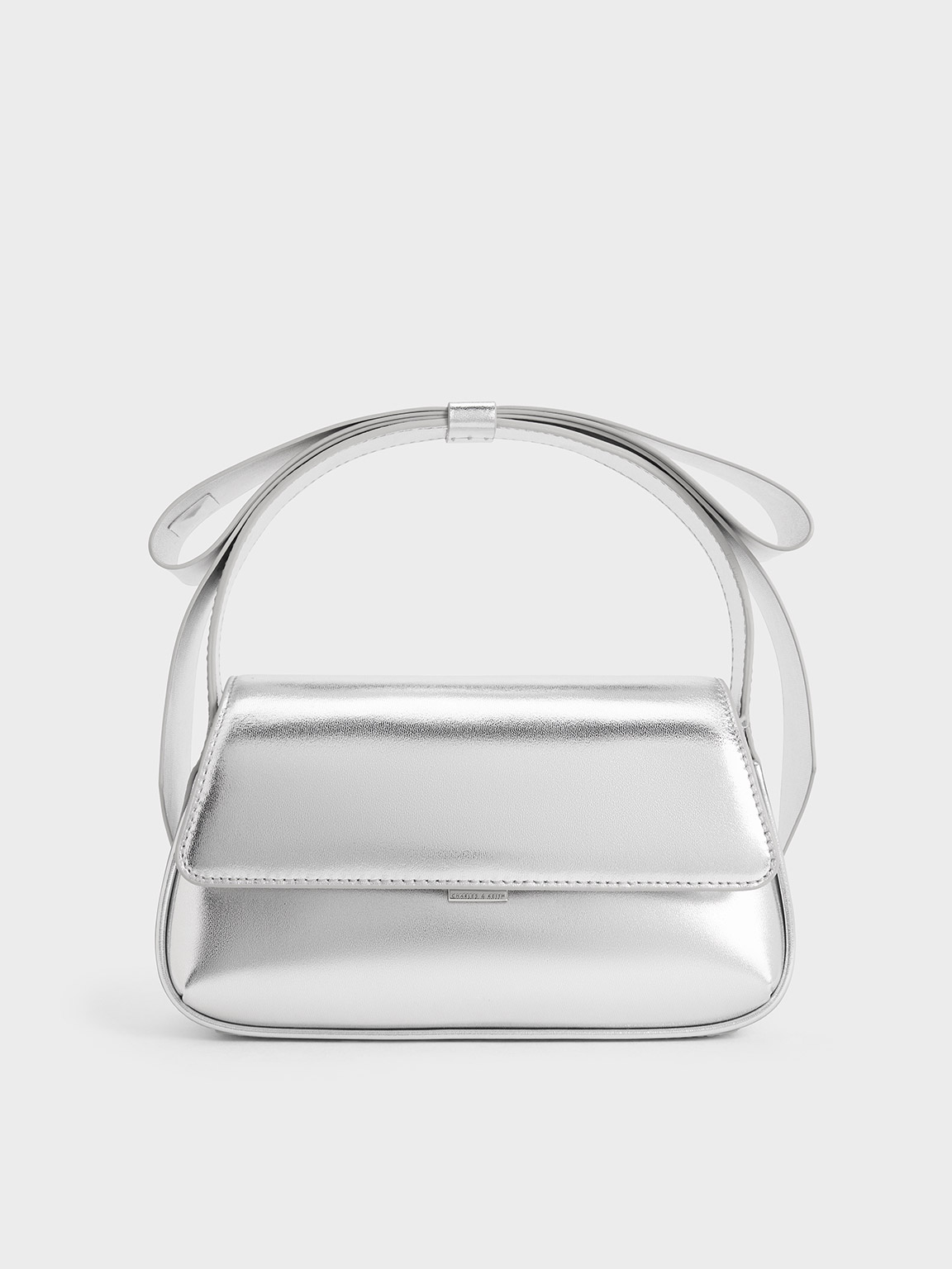 Leather Metallic Bow Top-Handle Bag - Silver - CHARLES & KEITH VN