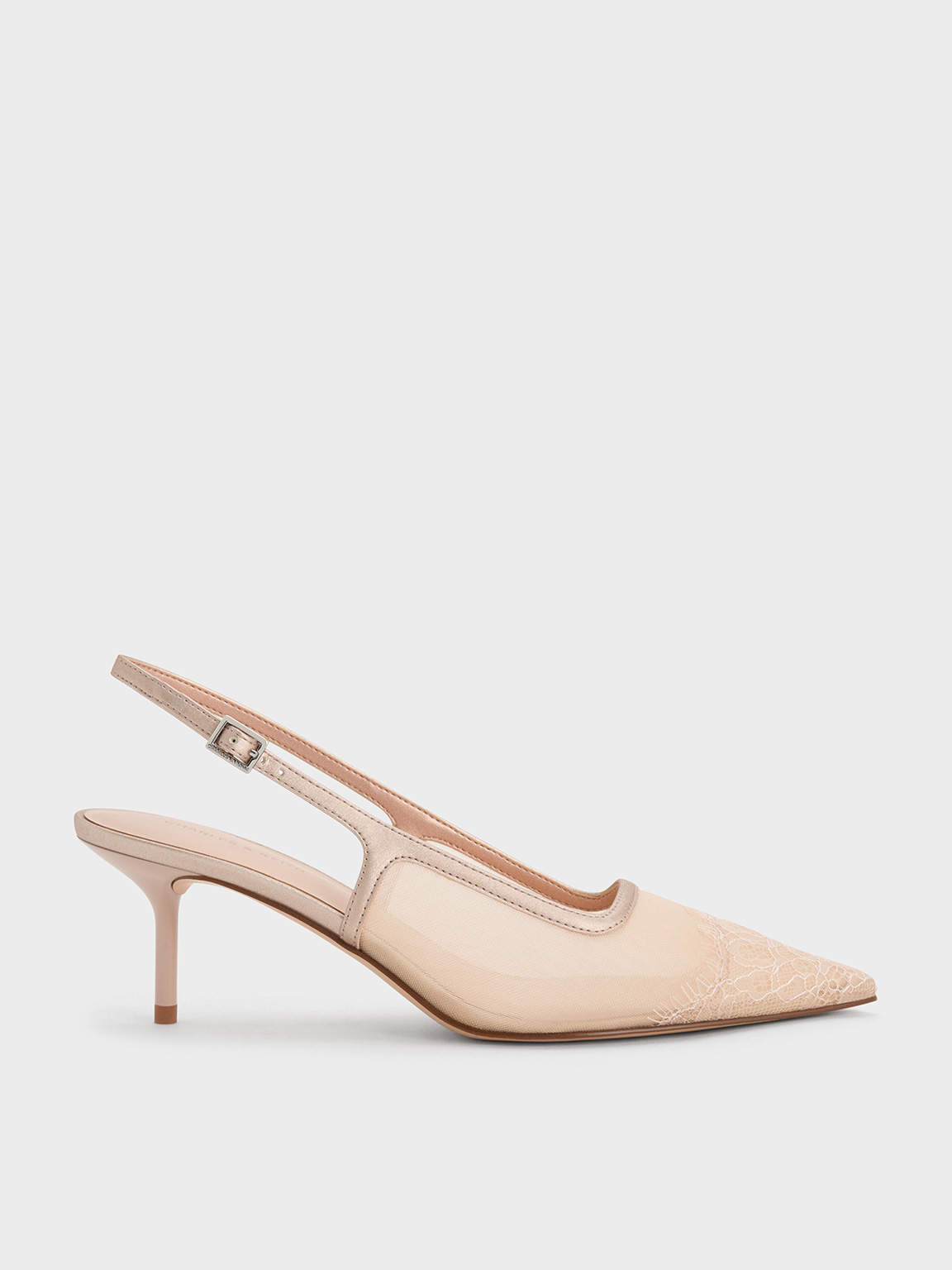 Mesh & Lace Pointed-Toe Slingback Pumps - Nude - CHARLES & KEITH VN