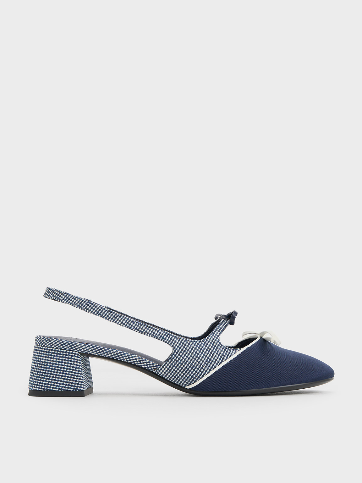 Dark Blue Dorri Textured Double-Bow Slingback Pumps - CHARLES & KEITH VN