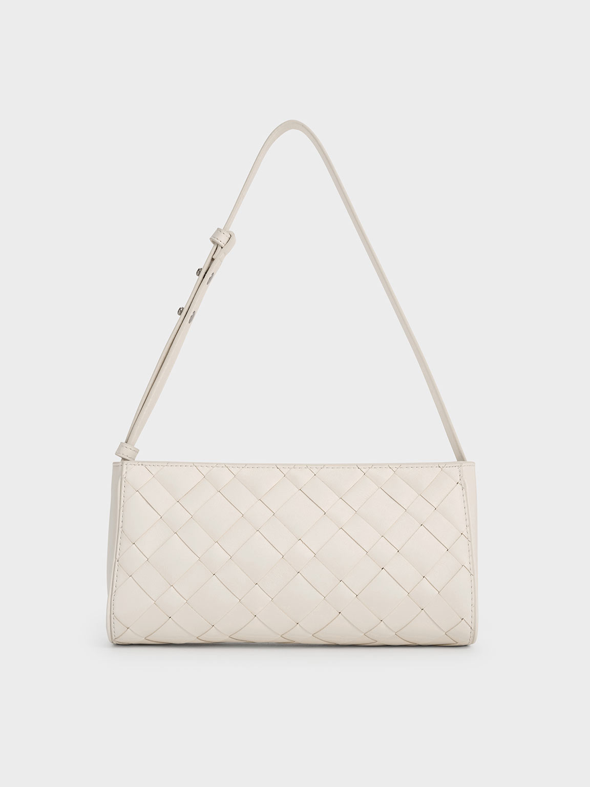 Ivette Woven Elongated Shoulder Bag - Cream - CHARLES & KEITH VN