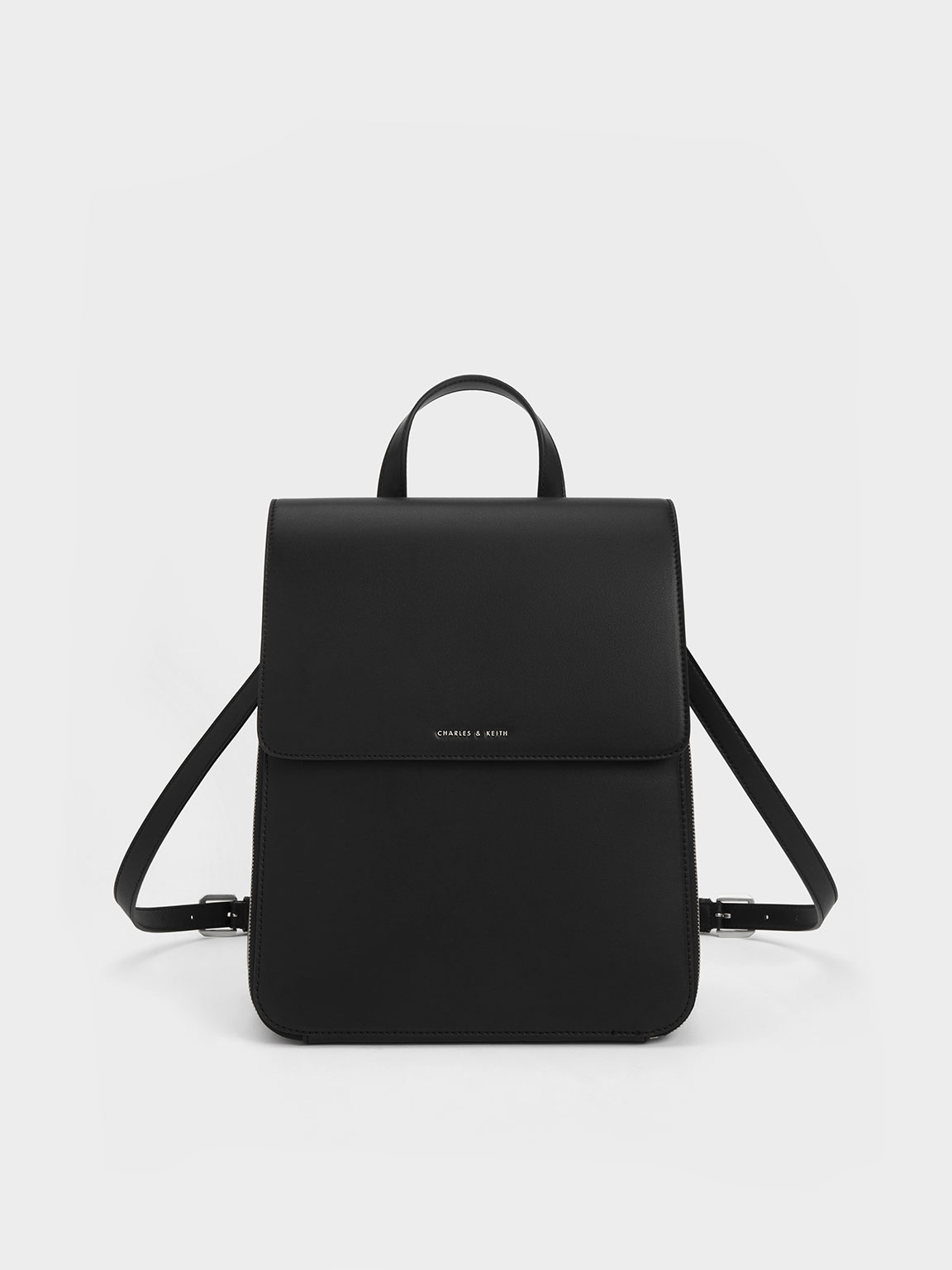 Noir Front Flap Structured Backpack - Noir - Bags - CHARLES & KEITH VN
