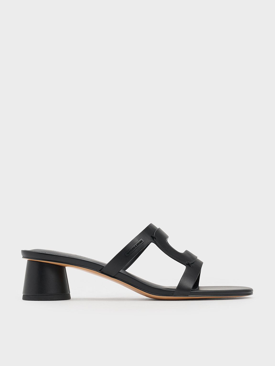 Giày mules cao gót Cut-Out Cylinder-Heel - Đen - CHARLES & KEITH VN