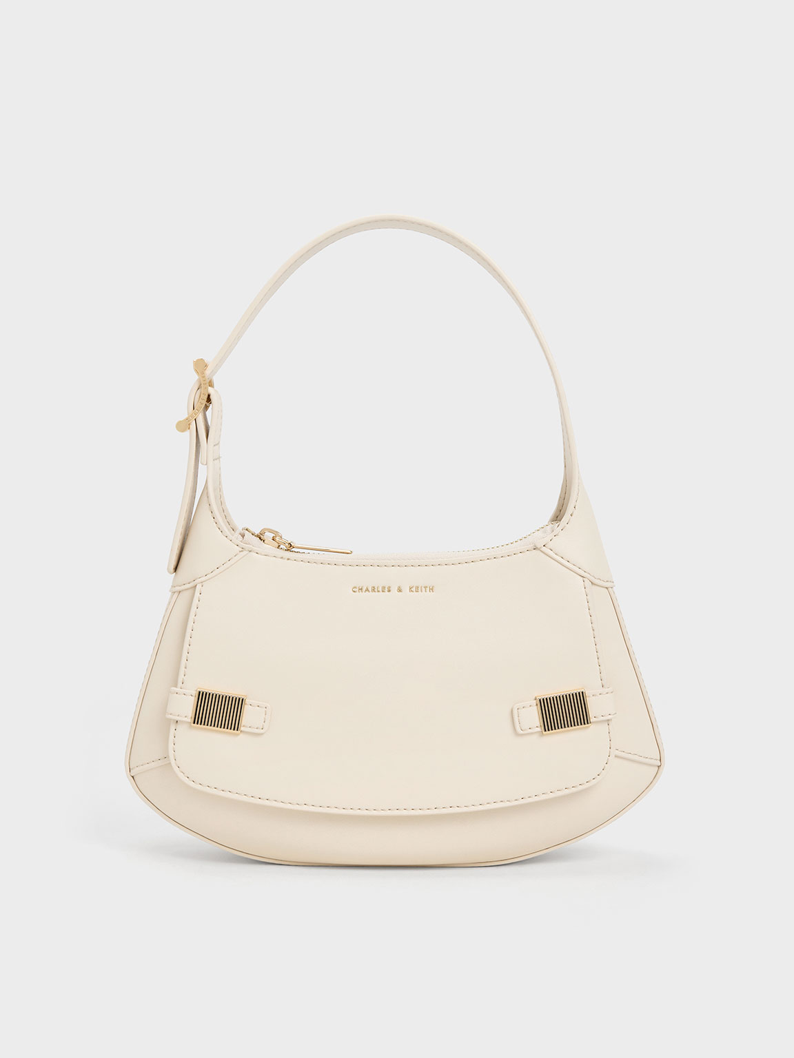 Chalk Metallic-Accent Curved Shoulder Bag - Chalk - CHARLES & KEITH VN