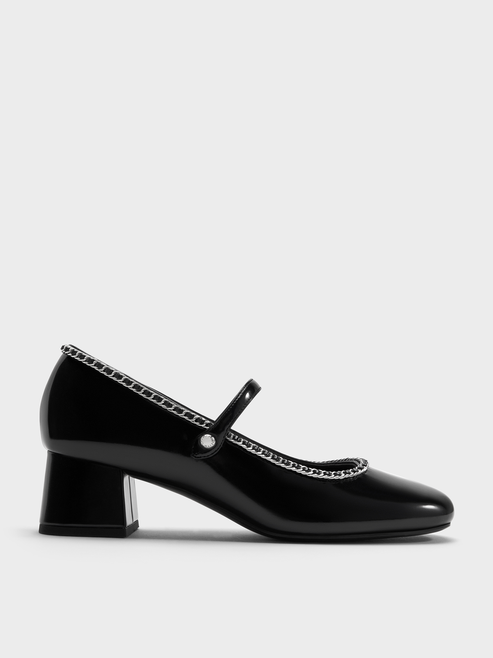 Giày búp bê đế cao Braided-Chain - Đen bóng nhám - CHARLES & KEITH VN