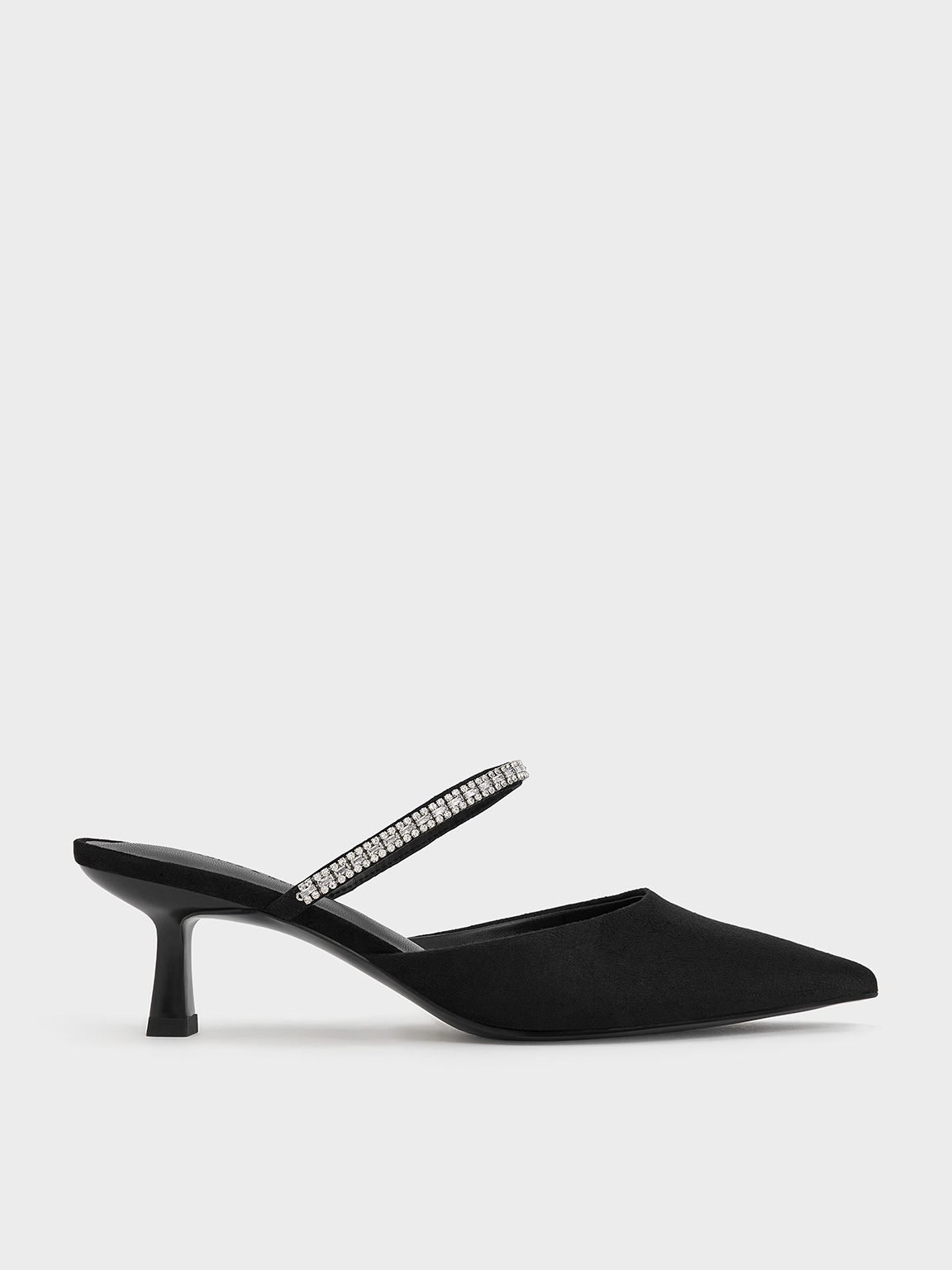 Giày mules cao gót mũi nhọn Ambrosia - Đen họa tiết - CHARLES & KEITH VN
