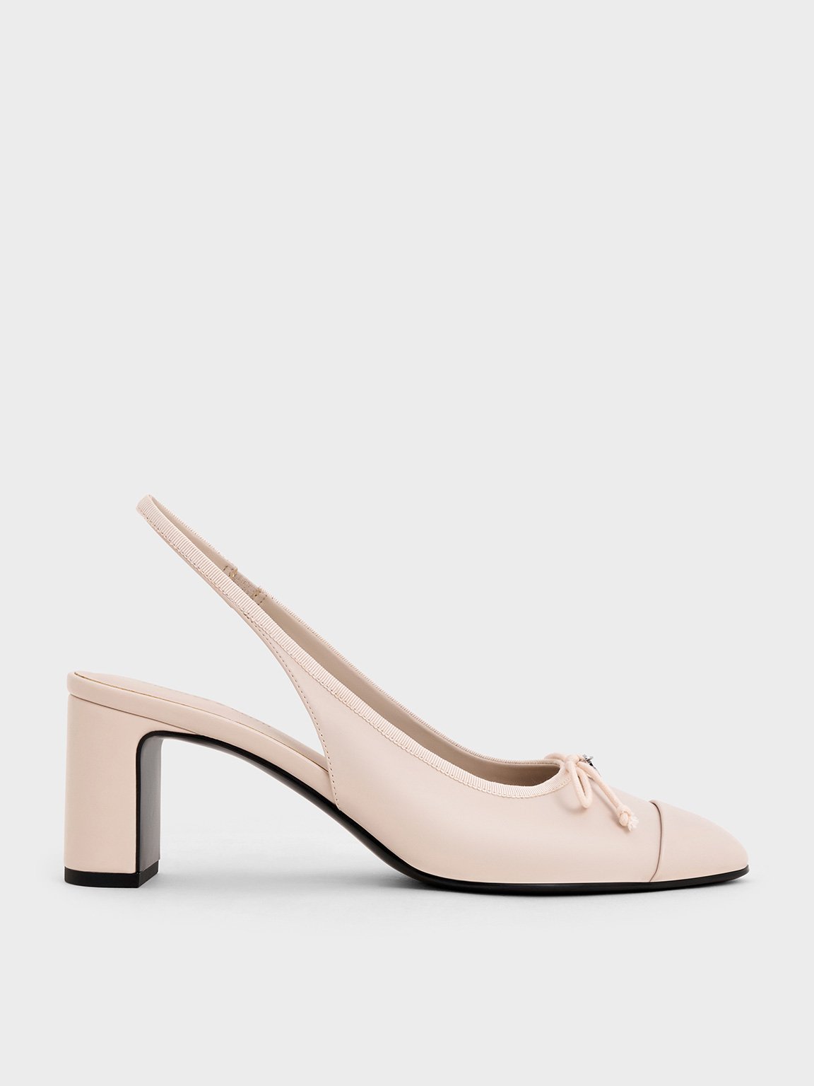 Cream Bow Cap-Toe Slingback Pumps - CHARLES & KEITH VN